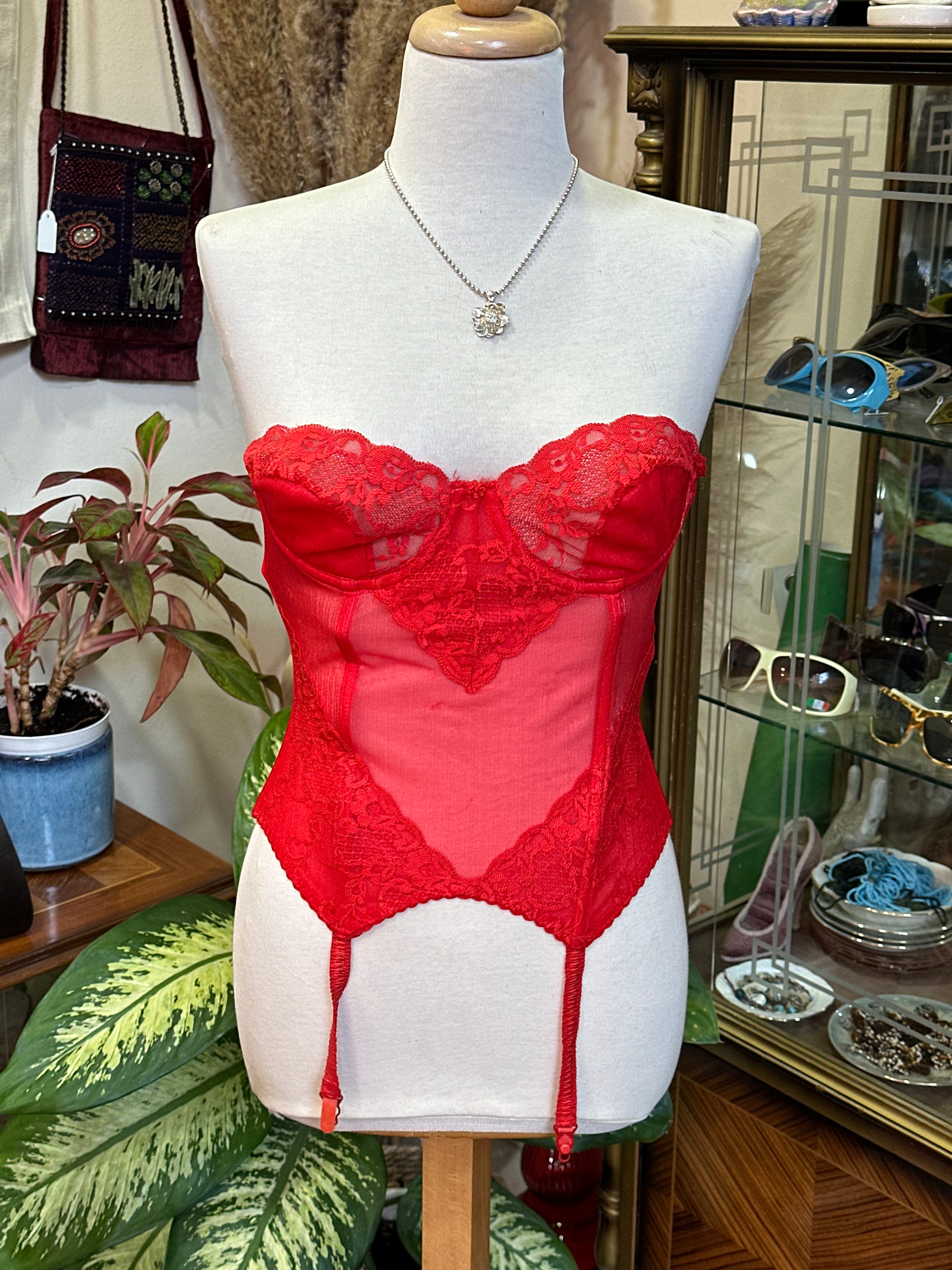 Vintage red lacy lingerie corset – Handpicked Cherries